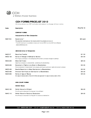 Fillable Online CCH FORMS PRICELIST 2012 Fax Email Print - pdfFiller