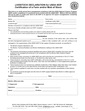 Fillable Online biogro co LIVESTOCK DECLARATION for USDA NOP ...