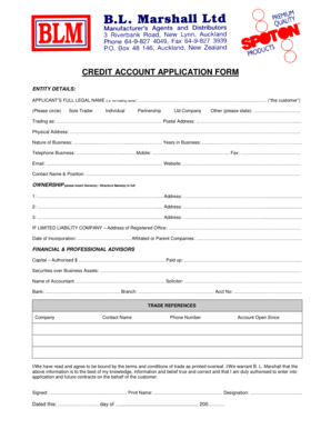 Fillable Online blmarshall co CREDIT ACCOUNT APPLICATION FORM - BLM Hardware ... - blmarshall co ...