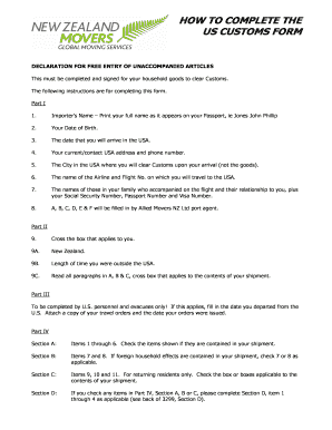 Fillable Online newzealandmovers co How to Complete the US Customs Form ...