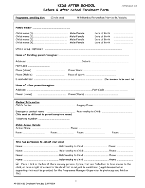 Fillable Online kidsafterschool co KIDS AFTER SCHOOL Before & After ...