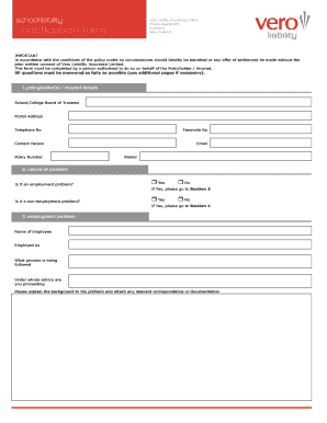 Fillable Online SCHOOL LIABILITY CLAIM FORM - Vero Liability Insurance ...