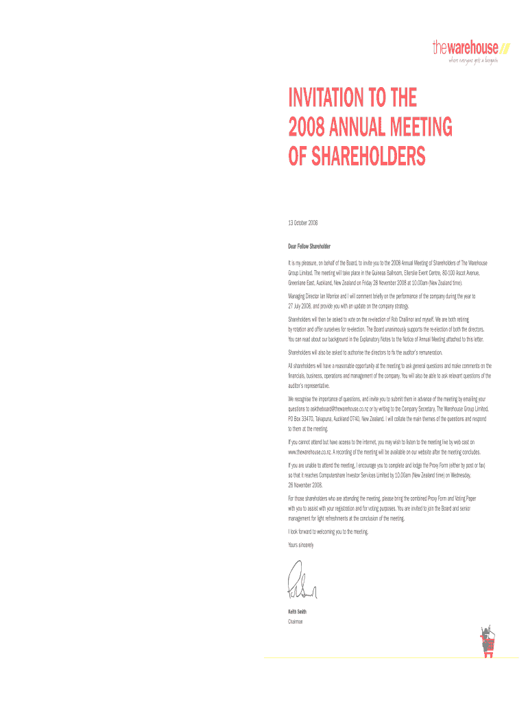 Fillable Online Directions for Shareholders Attending the Annual ...