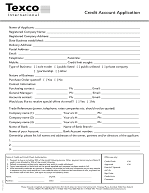 Fillable Online texcointernational co Credit Account Application Form ...