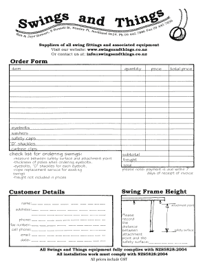 Fillable Online Order Form Swing Frame Height - Swings and Things Fax ...
