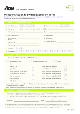 Fillable Online Member Election to Switch Investment Form - Aon ...