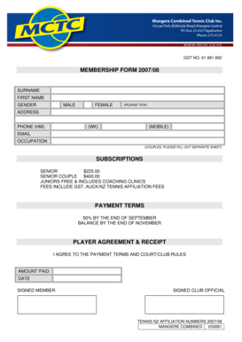 Fillable Online MEMBERSHIP FORM 2007/08 SUBSCRIPTIONS PAYMENT ... Fax ...