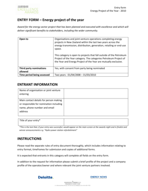 Fillable Online ENTRY FORM Energy project of the year ENTRANT ... Fax Email Print - pdfFiller