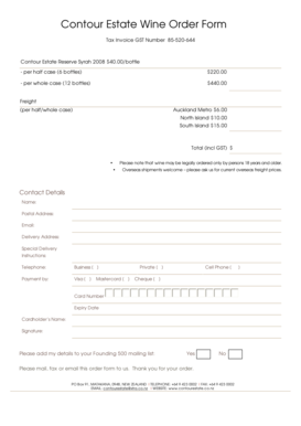Fillable Online Contour Estate Wine Order Form Fax Email Print - pdfFiller