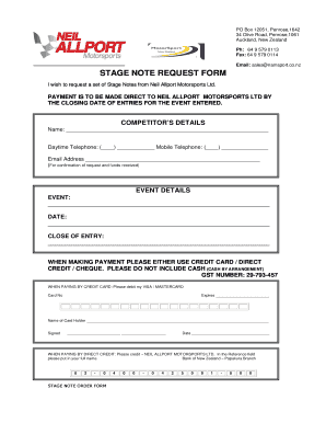 Fillable Online STAGE NOTE REQUEST FORM - Rally Whangarei Fax Email ...
