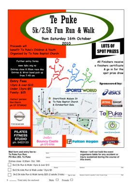 Fillable Online Fun Run Entry Form 2010 - Te Puke Fax Email Print ...