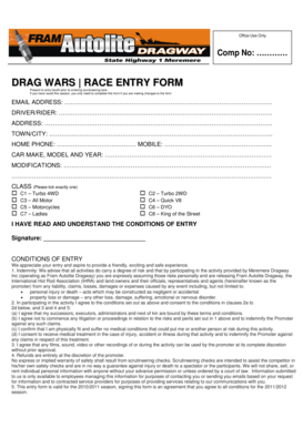 Fillable Online DRAG WARS RACE ENTRY FORM - Fram Autolite Dragway Fax ...