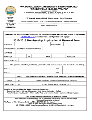 Fillable Online Membership Application Form - Waipu Caledonian Society ...
