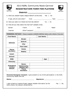 Fillable Online nzrl co 2012 NZRL Community Roots Carnival REGISTRATION ...