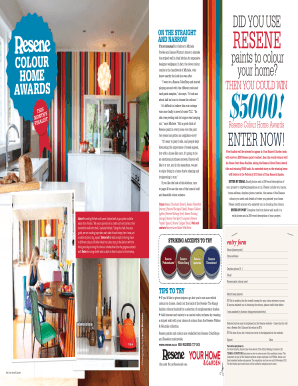 Fillable Online resene co Entry form - Resene - resene co Fax Email ...