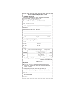 Fillable Online Hotel and Tour Application Form Hotel Payment Fax Email ...
