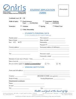 Fillable Online STUDENT APPLICATION FORM - Oniris Fax Email Print ...