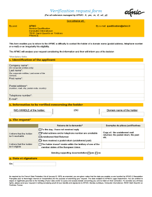 Fillable Online Download the verification request form - Afnic Fax Email Print - pdfFiller