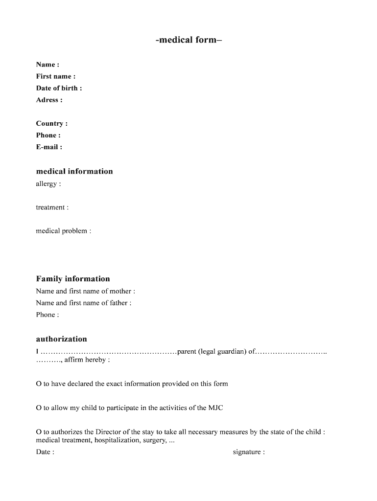 Fillable Online medical form Fax Email Print - pdfFiller