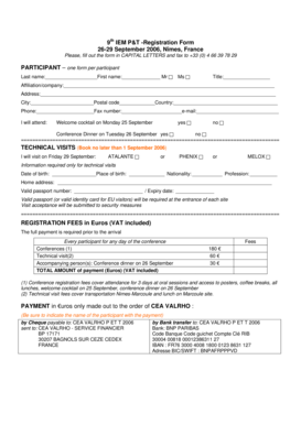 Fillable Online 9th IEM P&T -Registration Form 26-29 September ...