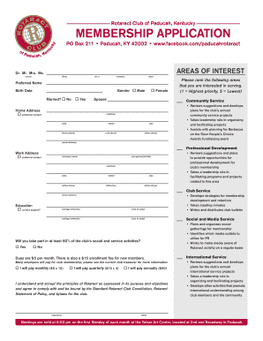 Fillable Online MEMBERSHIP APPLICATION - Fichier PDF Fax Email Print - pdfFiller