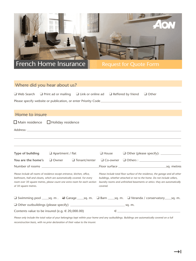 Fillable Online French Home Insurance Request for Quote Form Fax Email ...