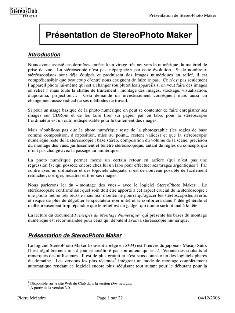 Remplissable En Ligne Pr sentation de StereoPhoto Maker - St r o-Club Fran ais Fax Email ...