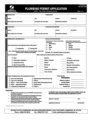 PLUMBING PERMIT APPLICATION - City Of Saskatoon - Fill and Sign ...