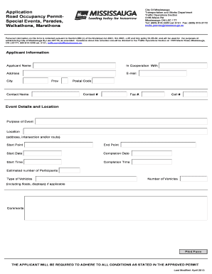 Application Road Occupancy Permit- Special Events, Parades ...