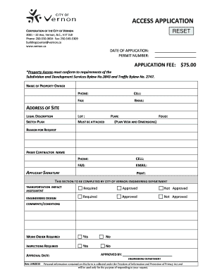 Fillable Online ACCESS APPLICATION/PERMIT - City of Vernon Fax Email ...