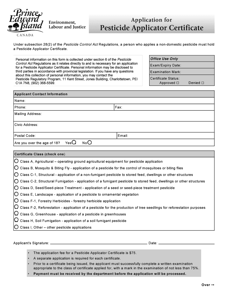 Fillable Online Application for Pesticide Applicator Certificate Fax Email Print - pdfFiller