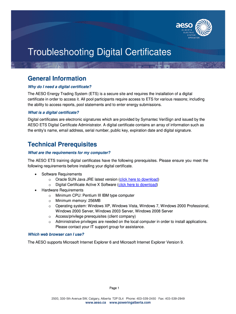 Fillable Online Troubleshooting Digital Certificates Fax Email Print ...