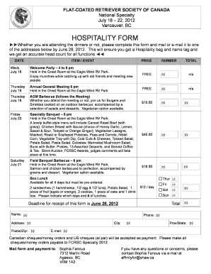 Fillable Online HOSPITALITY FORM - FCRSC 2012 National Specialty Fax ...