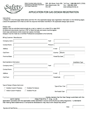 Fillable Online Registration Form for Custom Fireplaces - BC Safety ...