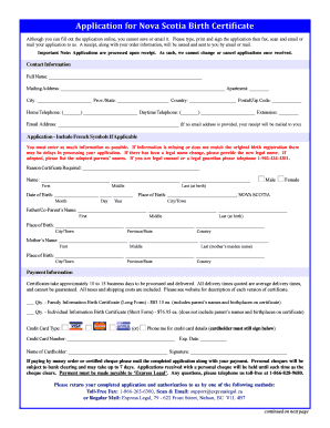 Nova Scotia Birth Certificate Application Pdf - Fill Online, Printable ...