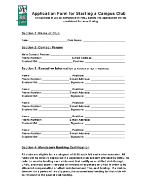 Fillable Online uregina Application Form for Starting a Campus Club ...