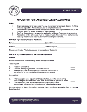 Fillable Online Application for Language Fluency - Frontier School ...
