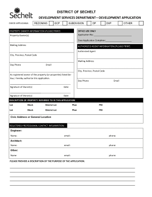 Fillable Online Development Application - District of Sechelt Fax Email ...