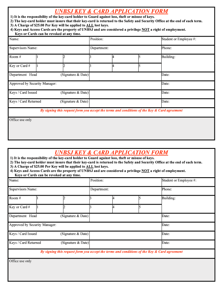 Fillable Online UNBSJ Key & Card Application Form Fax Email Print ...