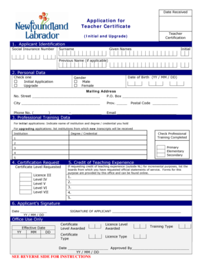 Fillable Online ed gov nl Application form - Government of Newfoundland ...