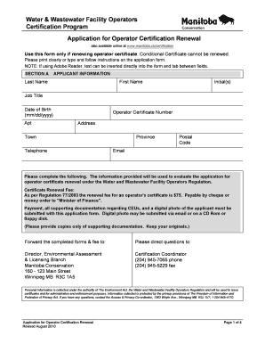 Fillable Online gov mb Application for Operator Certification Renewal - gov mb Fax Email Print ...