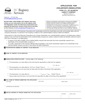 Fillable Online bcregistryservices gov bc Form 17U: Application for ...
