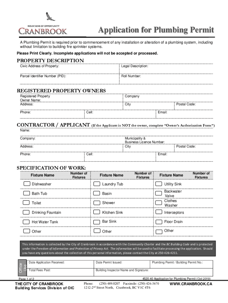 Fillable Online Application for Plumbing Permit Fax Email Print - pdfFiller