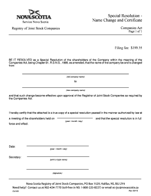 Fillable Online gov ns Special Resolution - Name Change and Certificate ...