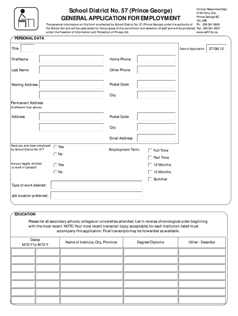 Fillable Online General Application for Employment Fax Email Print - pdfFiller