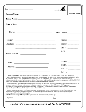 Entry Form Front Page - Ontario Reining Horse Association - Fill and ...