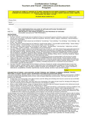 Fillable Online To view the standard waiver form - Tourism and Travel ...