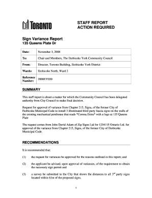 Fillable Online toronto STAFF REPORT ACTION REQUIRED Sign ... - City of Toronto - toronto Fax ...