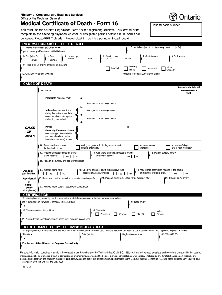 Death Certificate Ontario Fill Out Sign Online DocHub