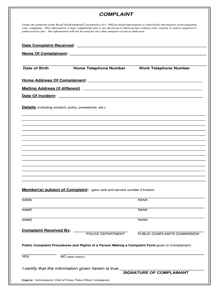 Fillable Online Complaint Submission Form Fax Email Print - pdfFiller